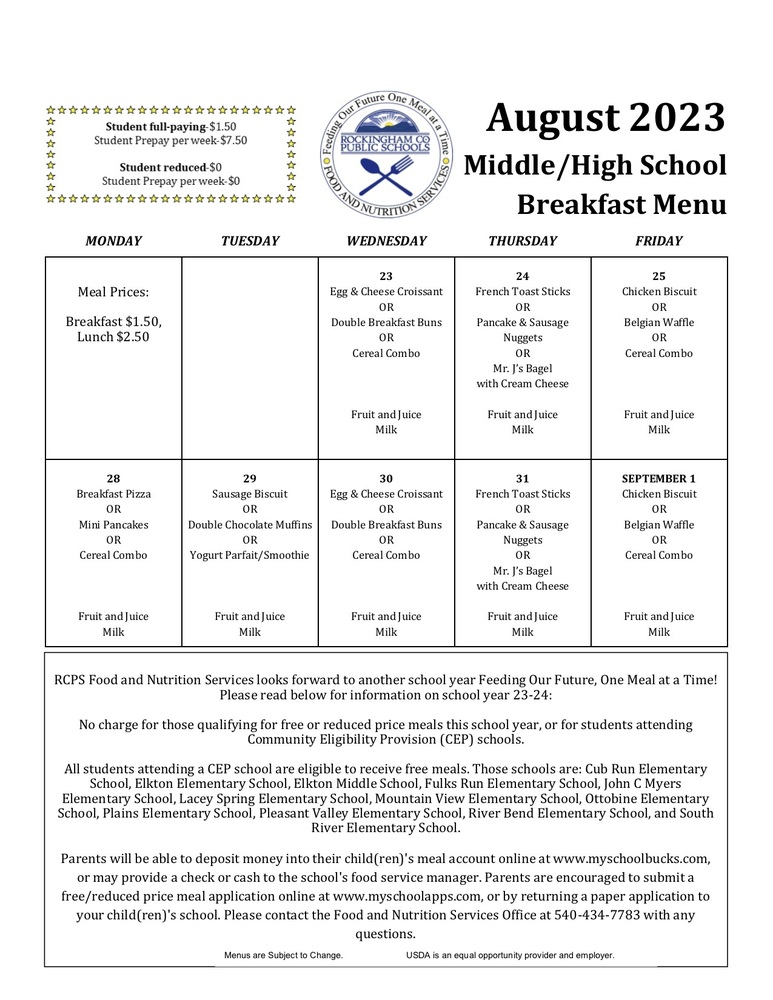 August Breakfasts | Elkton Middle School